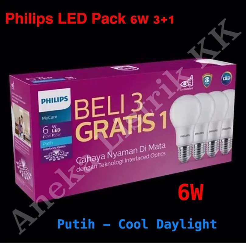 Jual LAMPU PHILIPS LED PACK 6W BELI 3 GRATIS 1 LAMPU BULB 6WATT PAKET ...