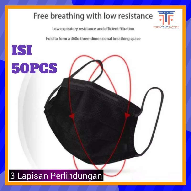 Jual MASKER HITAM 1 BOX ISI 50PCS STANDAR KESEHATAN MASKER 3 LAPIS ...