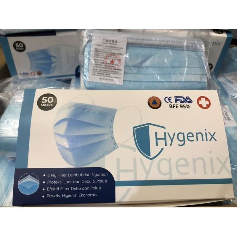 Jual Masker 3 Ply Earloop Hygienix Disposable Face Mask Box Isi 50