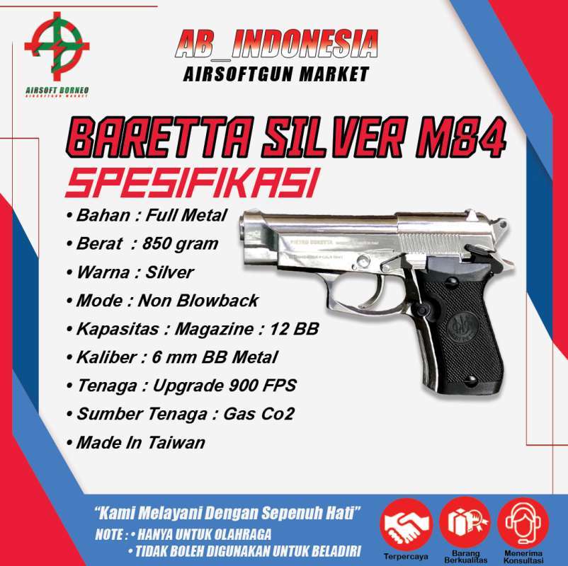 Jual Baretta M84 Silver Upgrade Bonus Gas 5 Botol Dan Gotri 300 Butir ...