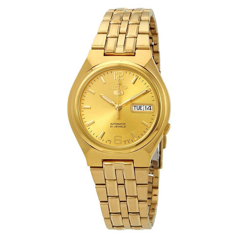 Promo Seiko 5 SNKL64K1 Automatic Gold Dial Gold Stainless Steel Strap ...