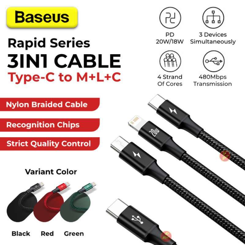 Promo Baseus Rapid Cable Data Kabel 3In1 Type-C To C Lightning Micro Pd ...