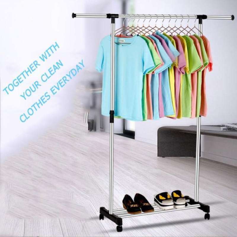 Jual Stand Hanger Single Rak Gantungan Baju Berdiri Jemuran 4 Roda ...