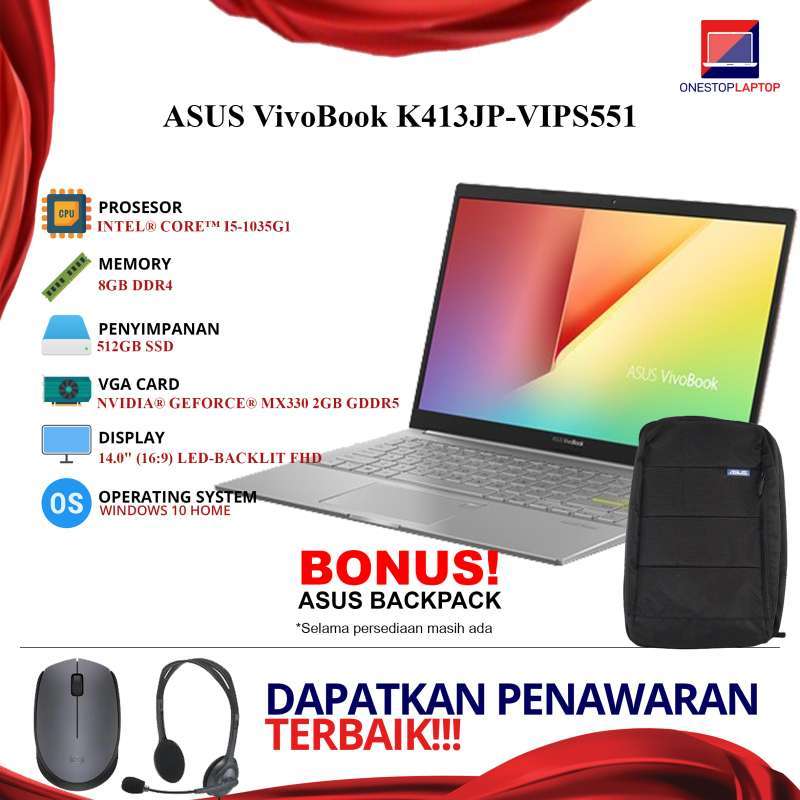 Jual Laptop Asus VivoBook K413JP-VIPS551 I5-1035G1 8GB 512GB SSD MX330 ...