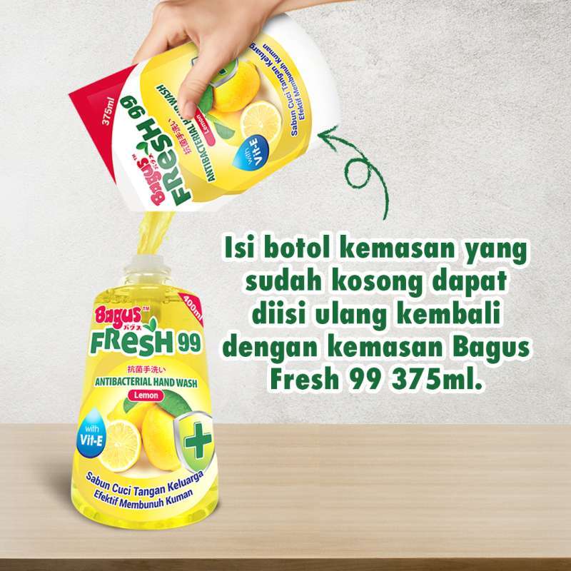 Jual Bagus Fresh 99 Antibacterial Hand Wash Pouch 375 Ml - Lemon ...