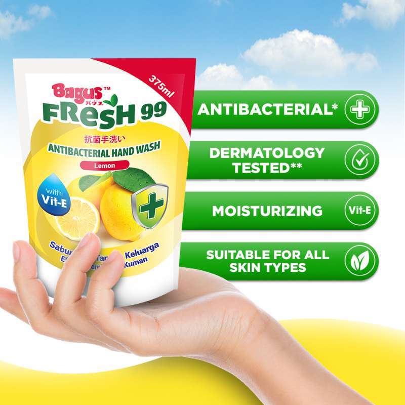 Jual Bagus Fresh 99 Antibacterial Hand Wash Pouch 375 Ml - Lemon ...