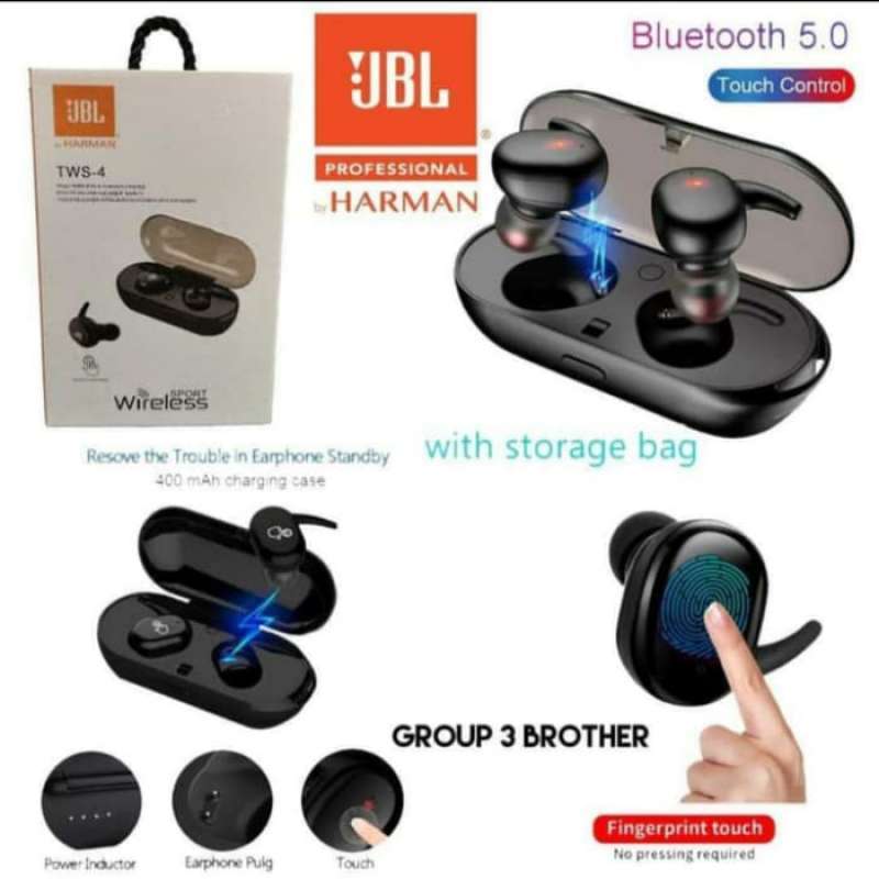 Jual HEADSET BLUETOOHT JBL TWS 4 ERSI 5.0 EARBUDS STEREO WIRELESS. 100 ...