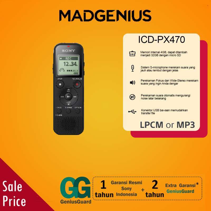 Promo Sony Original ICD-PX470 Black 4GB Stereo Digital Voice Recorder ...