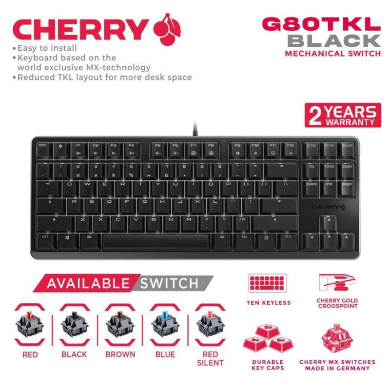 Promo Cherry Mx Mechanical Gaming Keyboard Black G80-3000s Tkl Nbl ...