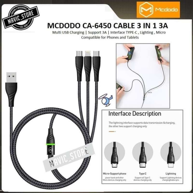 Promo MCDODO CABLE 3 IN 1 USB MICRO - TYPE C - LIGHTNING 3A 1.2M Sale Diskon 47% di Seller ...