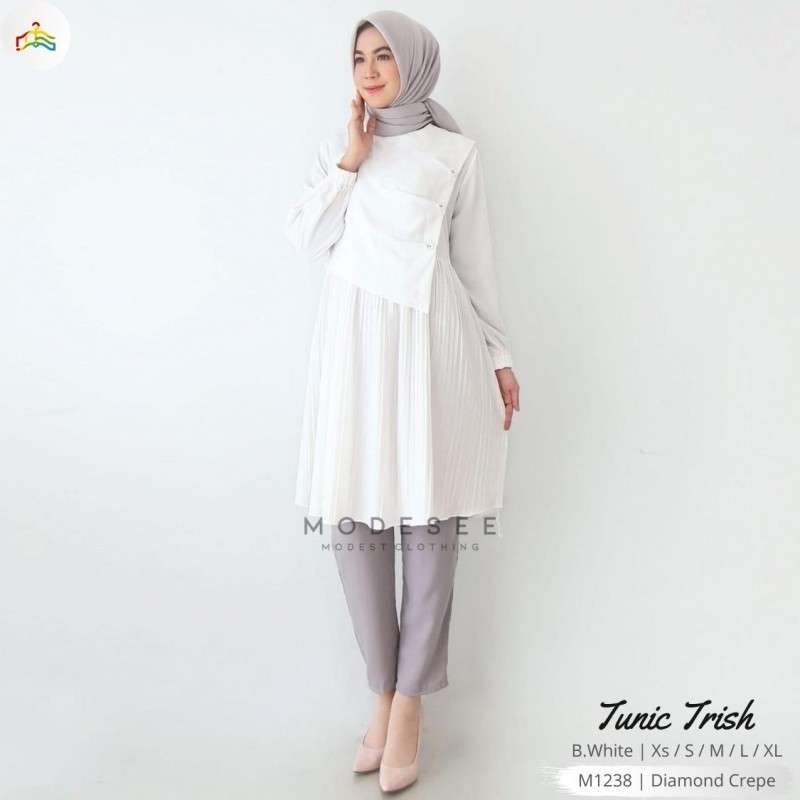 Jual Atasan Wanita Muslim Tunik Trish Putih Polos Realpict Di Seller ...