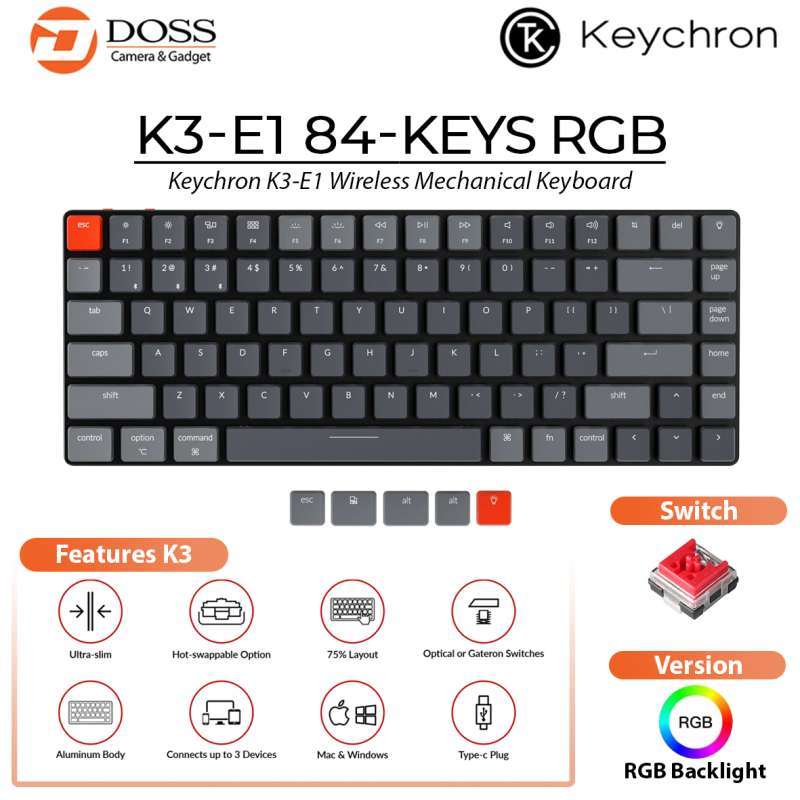 Jual DOSS Keychron K3-E1 84 Key Red Switch RGB Backlight Hot Swappable ...