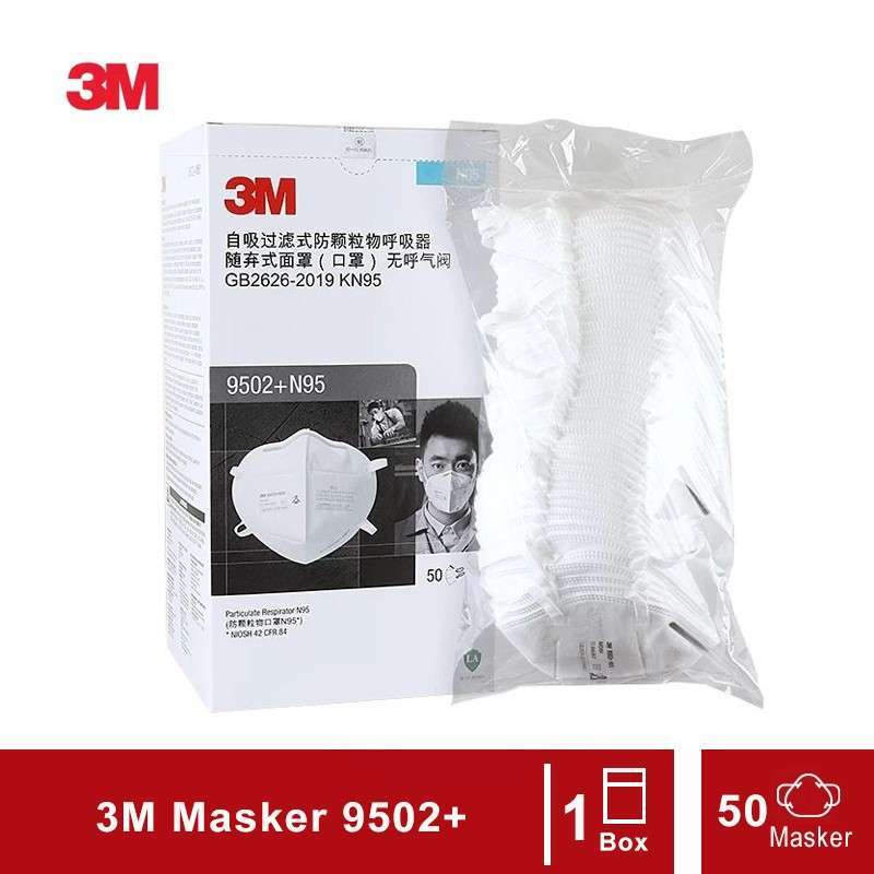 Promo 3m 9502+ Masker N95 Particulate Respirator - 1 Box (50 Masker ...