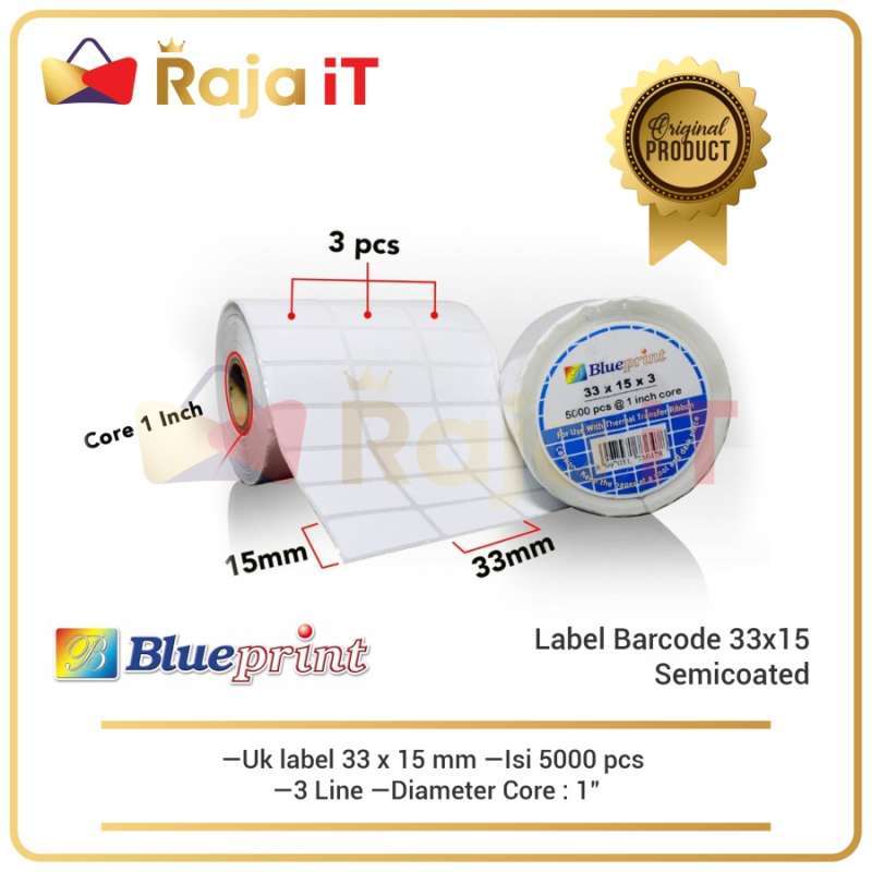 Jual Blueprint Label Barcode 33x15 Sticker Label Semicoated 33 X 15 3 ...