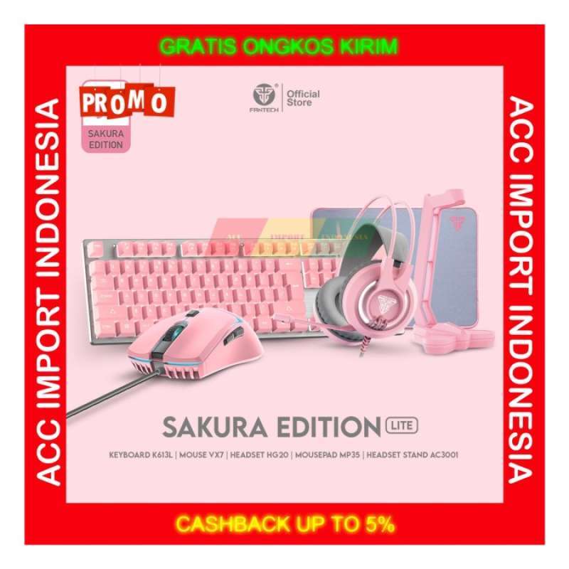 Jual Paket Gaming Fantech Sakura Cewek Keboard Mouse Headphone Pink ...
