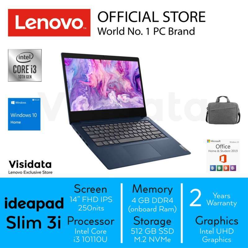 Jual Lenovo Ideapad Slim 3i I3 10110U 4GB 512GB 14 FHD IPS Intel UHD OHS Win10 ECID EDID Abyss