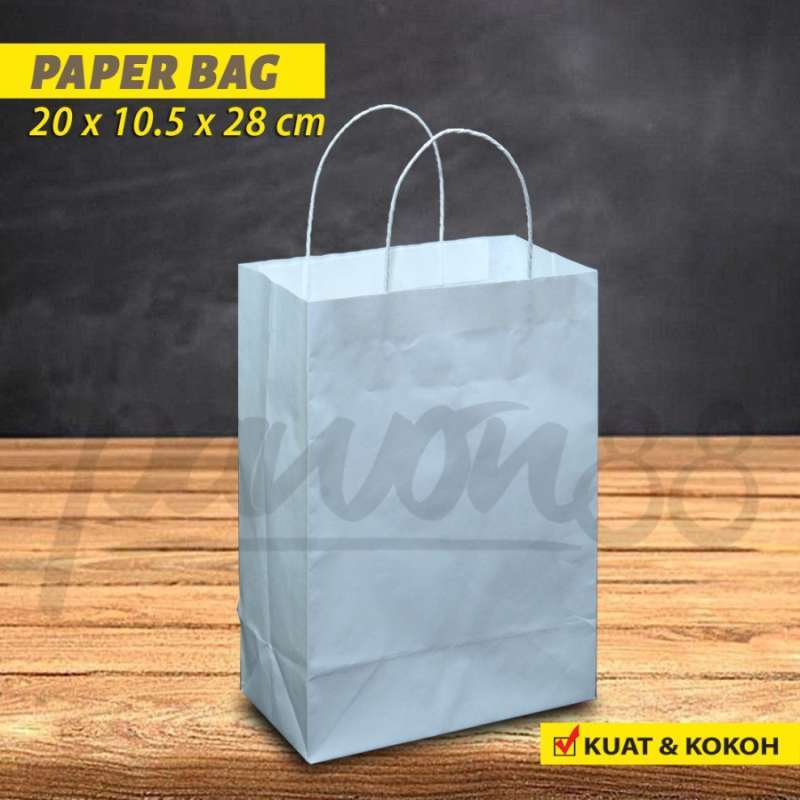 Jual Paper Bag Polos - Paper Bag PUTIH - 20x10,5x28 cm (20 pcs) di ...