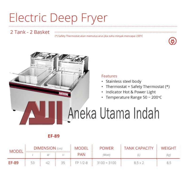 Promo GETRA EF-89 ELECTRIC DEEP FRYER 2 TANK / BASKET X 8.5 LTR / EF89 ...