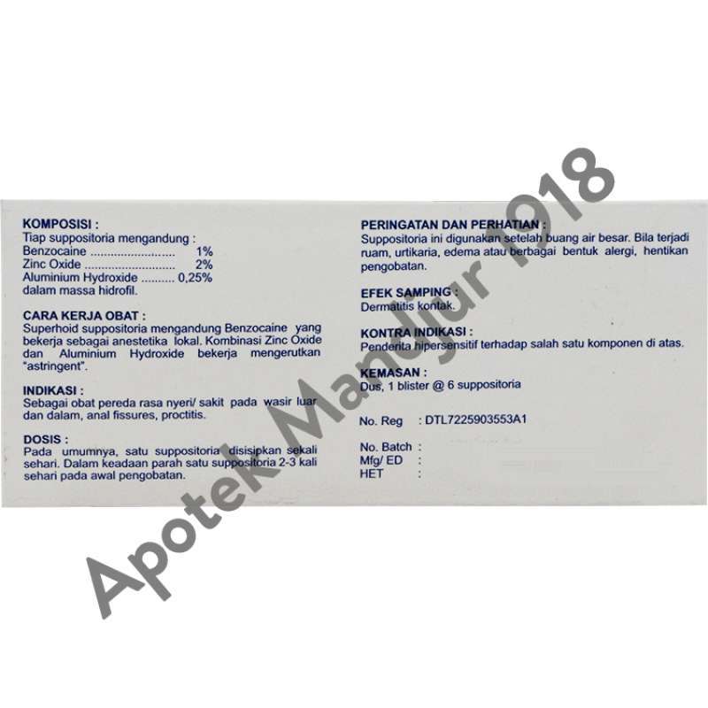 Jual Superhoid Suppositoria Isi 6 - Anti Nyeri Hemoroid, Wasir, Ambeien ...