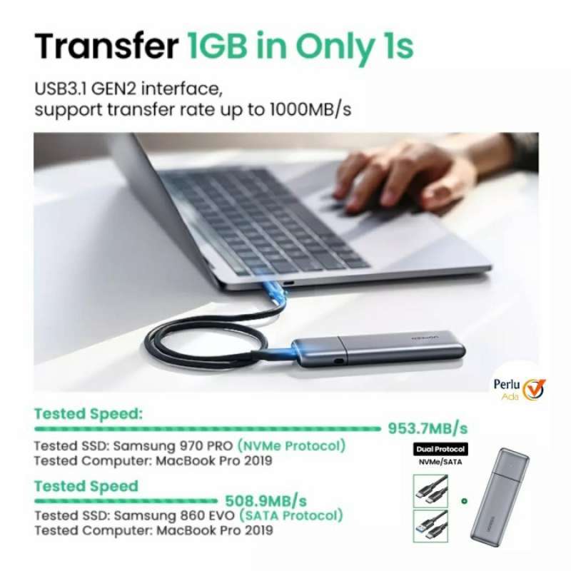 Promo Ugreen SSD Case M.2 M-Key NVMe SATA Dual Protocol SSD Enclosure 10Gbps - Multicolor Diskon ...