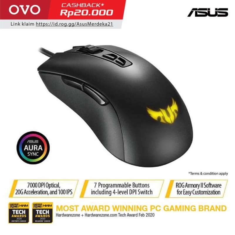 Jual ASUS TUF Gaming M3 Ergonomic Wired RGB Gaming Mouse with 7000 dpi ...