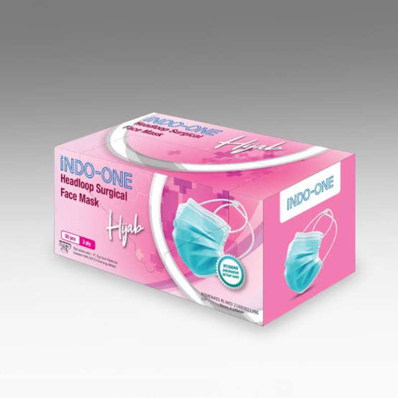 Promo INDO-ONE 3 ply Headloop Surgical Face Mask [50 pcs/ Box] Diskon ...