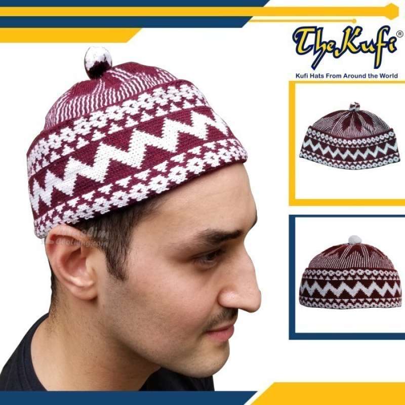Jual Peci Kupluk Motif Zigzag Turki The Kufi All Size Warna Marun Peci ...