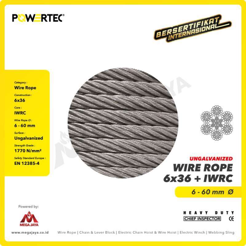 Jual Wire Rope - Kawat Seling Baja 6x36 Iwrc 12mm Ungalv Powertec - 1 Meter Di Seller Megajaya ...