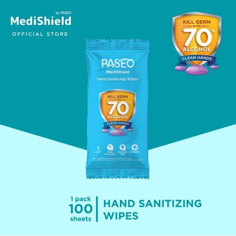 Jual Medishield PASEO Hand Sanitizing Wipes Tissue Basah Antiseptik 70% ...