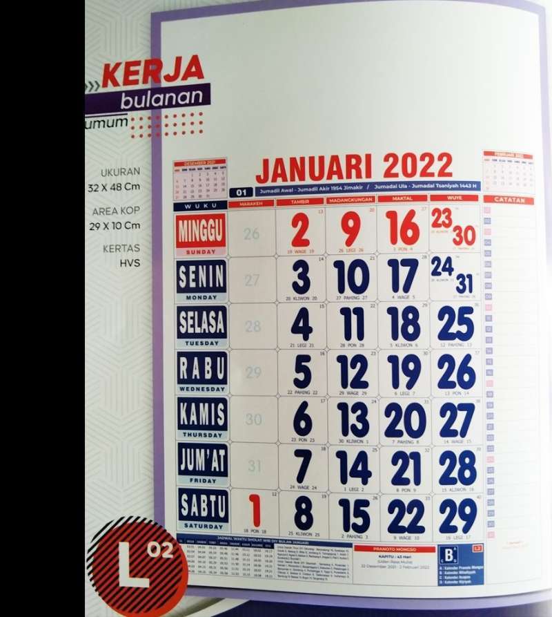 Jual Blangko Kalender Dinding2022 L02Kerja Untuk diCetak Kop-Promosi ...