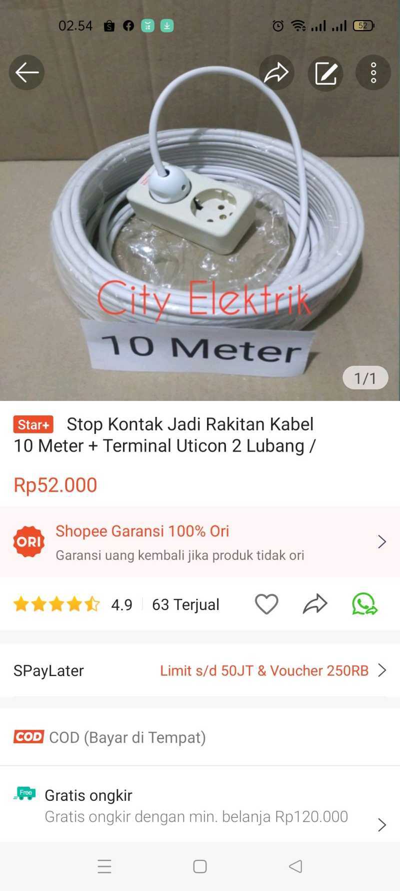 Jual Stop Kontak Jadi Rakitan Kabel 10 Meter + Terminal Uticon 5 Lubang ...