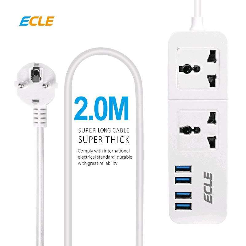 Jual ECLE Original Power Strip Stop Kontak 2 Power Socket 3 Smart USB Port - Putih di Seller ...