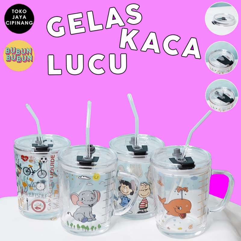 Jual Gelas Mug Kaca Beling Gagang Karakter / Gelas Mug Sedotan Kaca ...