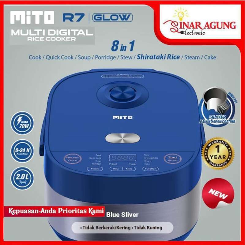 Jual MITO MULTI DIGITAL RICE COOKER R7 GLOW [2 LTR / 8IN1] - BLUE ...