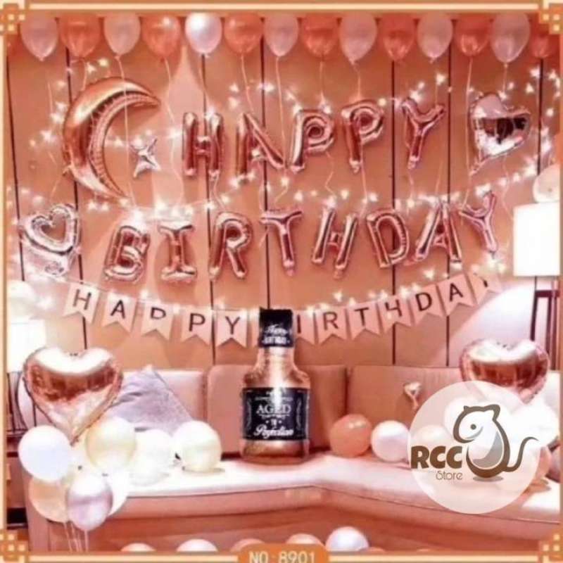 Promo Paket Dekorasi Balon Ulang Tahun / Happy Birthday Tema Rose Gold ...