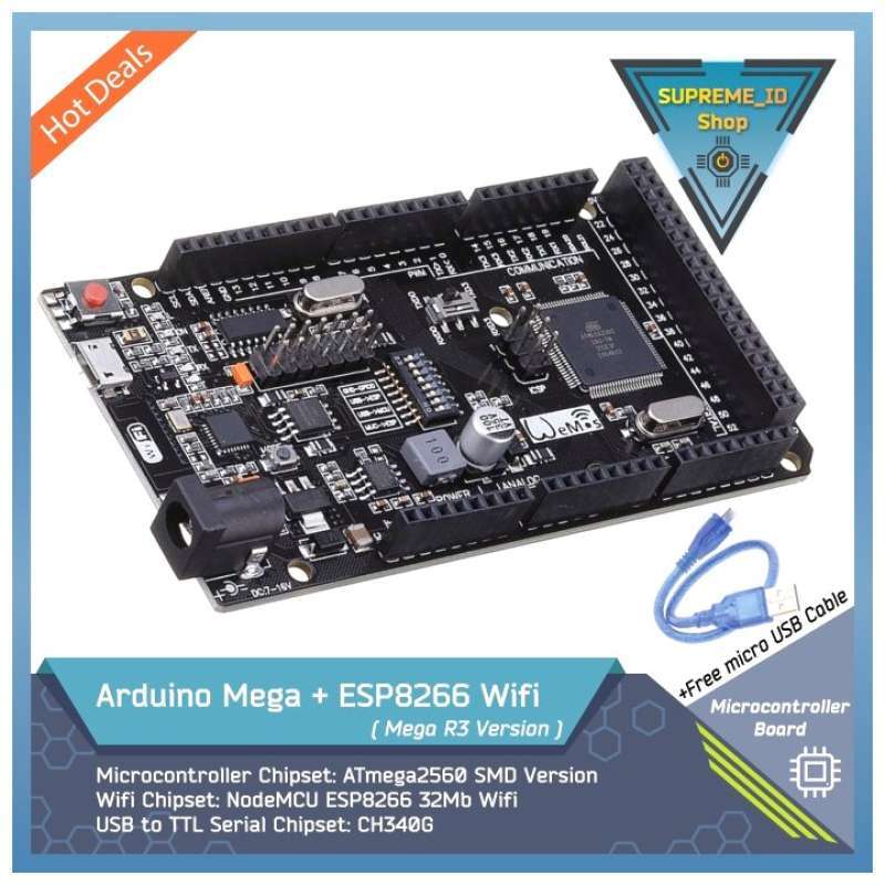 Jual Jual Arduino Mega 2560 R3 + Esp8266 Wifi + Micro Usb Cable | Iot ...