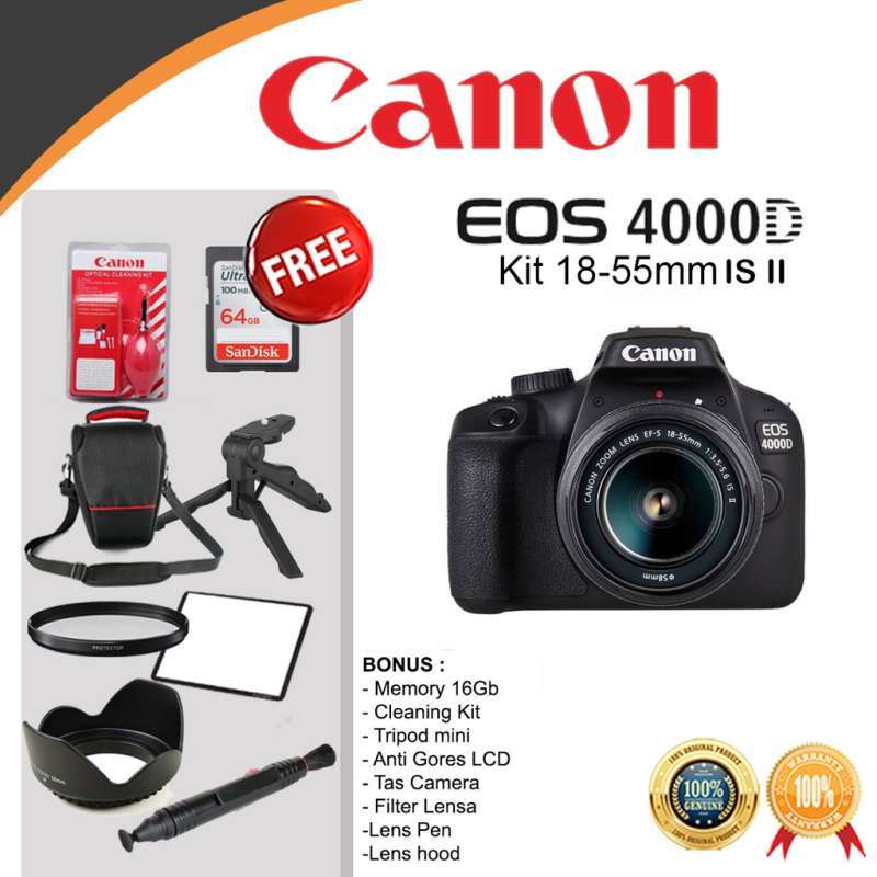 Jual Canon EOS 4000D Kit 18-55mm IS II - Camera DSLR Bonus 8 Item di ...