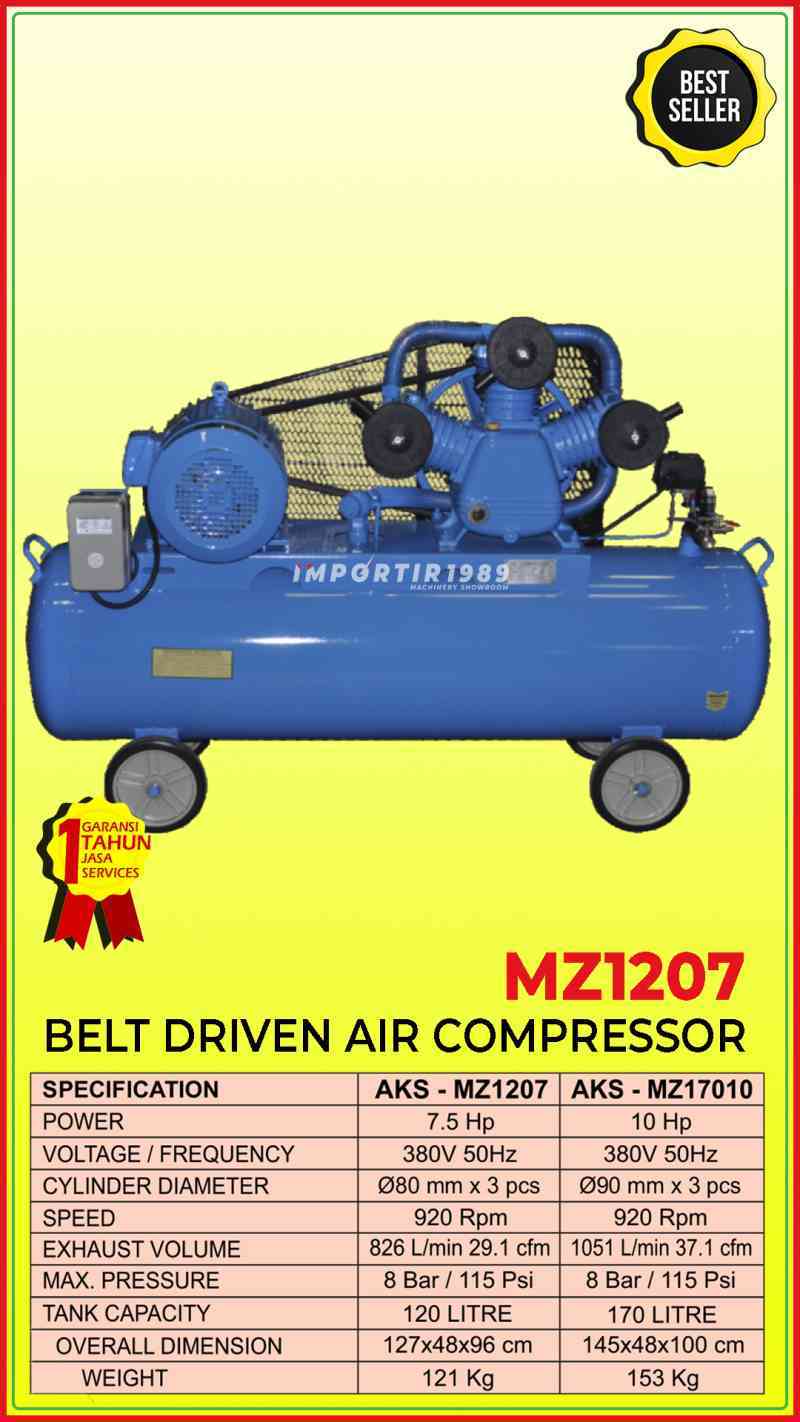 Jual Kompresor Angin Udara Belt Driven Air Compressor Dinamo 7.5 Hp 120 ...