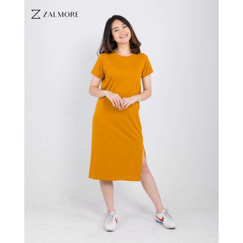 Jual Zalmore Basic Midi Dress With Slit Premium Cotton - Maroon Xl Di ...