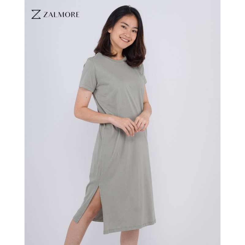 Jual Zalmore Basic Midi Dress With Slit Premium Cotton - Maroon Xl Di ...