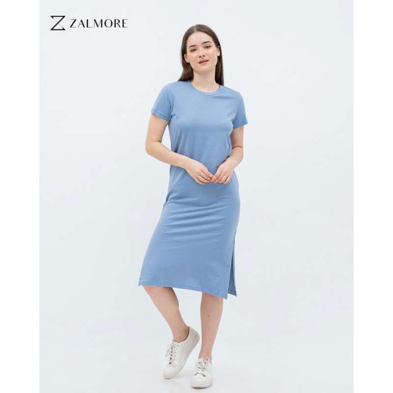 Jual Zalmore Basic Midi Dress With Slit Premium Cotton - Maroon Xl Di ...