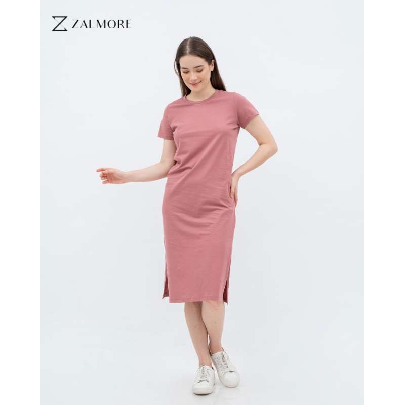 Jual Zalmore Basic Midi Dress With Slit Premium Cotton - Maroon Xl Di ...