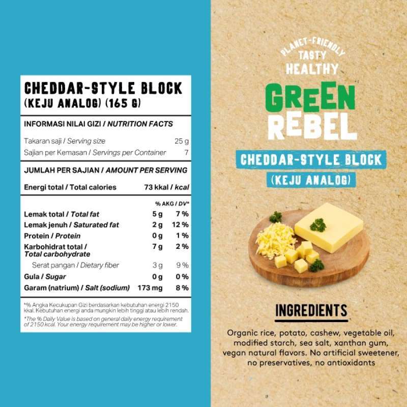 Jual Green Rebel - Cheddar-style Block / Keju Cheddar Vegan Cheese Di ...