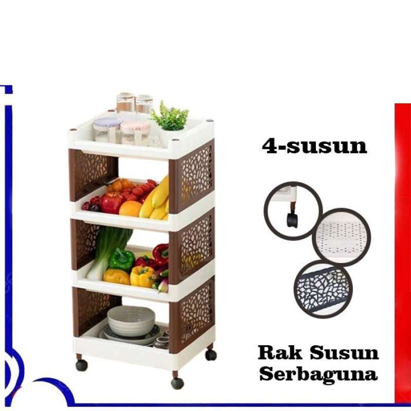 Promo LP Rak Plastik 4 Susun + Roda/Rak Plastik Serbaguna/Rak 4 Tingkat ...