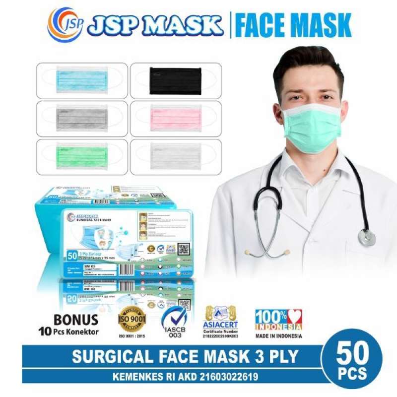 Jual Masker 3 Ply Isi 50 Pcs/surgical Face Mask/free 10 Konektor/free ...