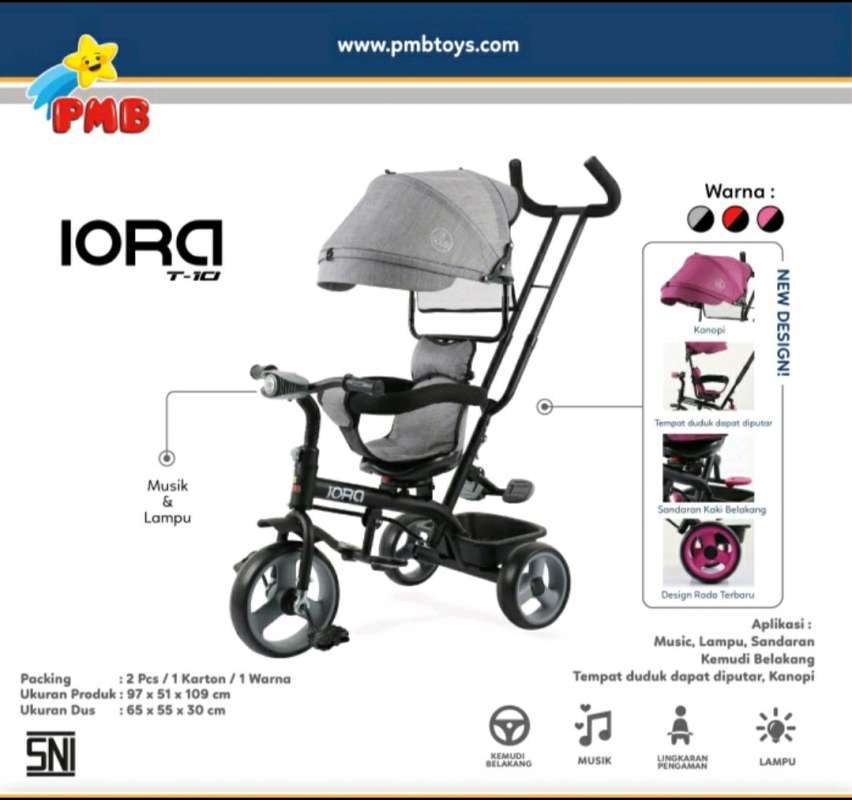 Jual Stroller Sepeda Anak Roda Tiga PMB Iora T10 Tricycle T-10 T 10 Musik dan Lampu di Seller ...