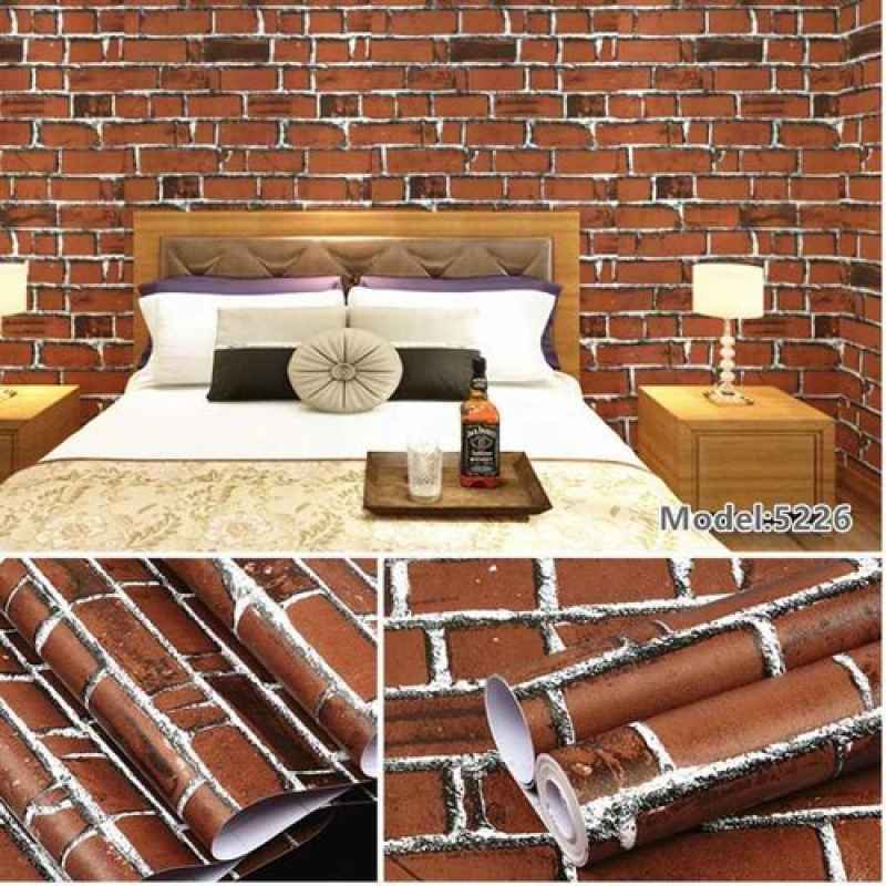 Promo 1 Roll Wallpaper Sticker Dinding Bata Coklat 45cm X 10 M Diskon