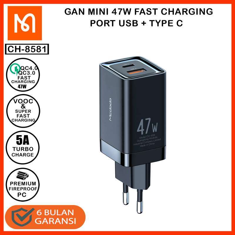 Jual MCDODO CH-858 Adaptor Kepala Charger Mini Gan Fast Charging 47W Dual Port PD Dan USB ...