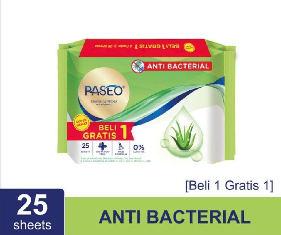 Promo Buy 1 Get 1 - Paseo Tissue Basah Anti Bacterial 25 Sheetsx2 ...