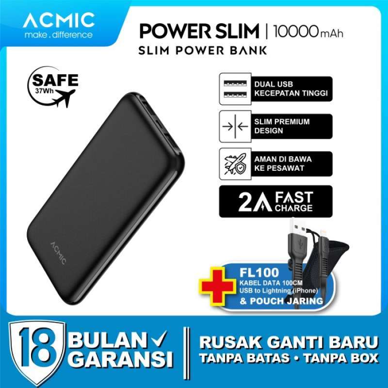 Jual ORIGINAL ACMIC POWERSLIM 10000MAH SLIM POWER BANK 2A FAST CHARGE ...